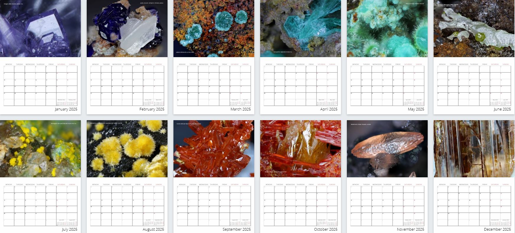 2025 Mineral Calendar – Crocoite.com